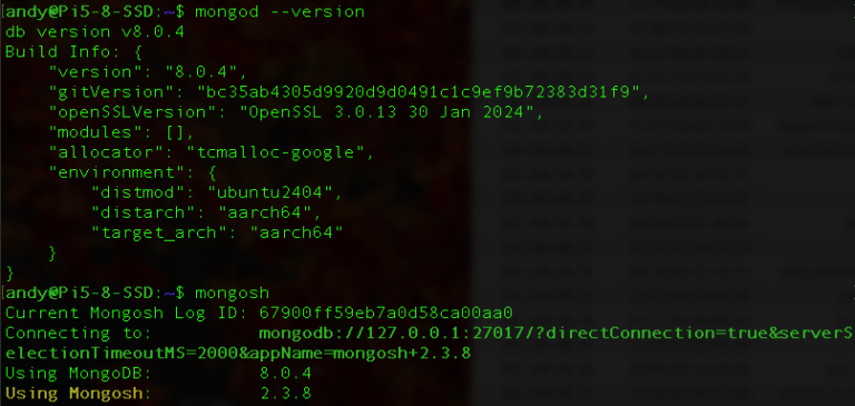 MongoDB 8.x Community Edition on Raspberry Pi 5 – AndyFelong.com